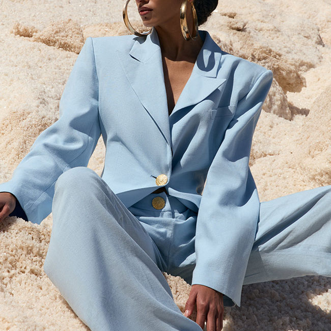 OEM Ice Blue Blazer for Women – Tailored Power Suit Manufacturer